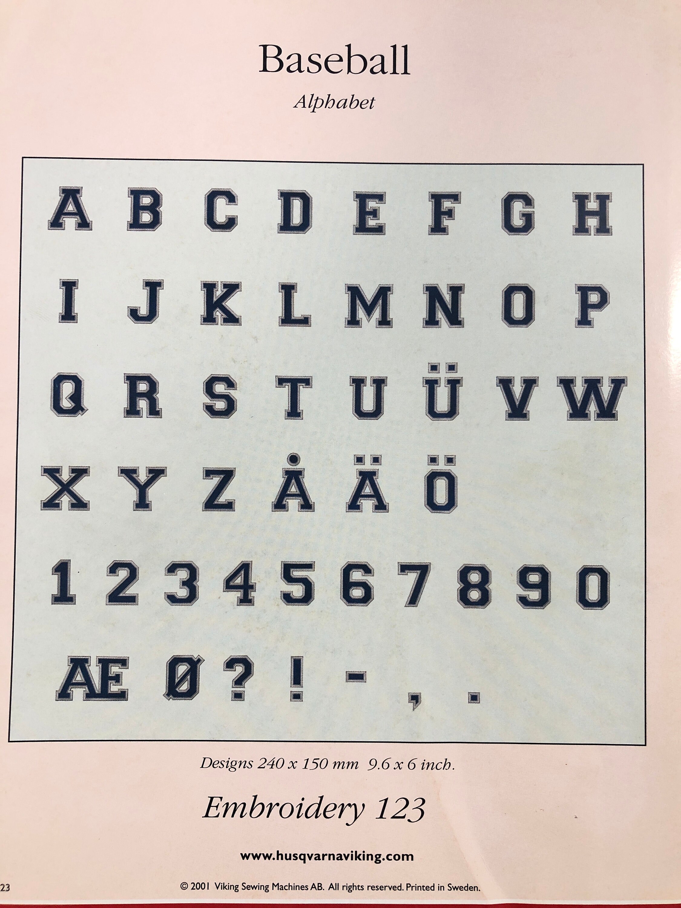 Baseball Alphabet Embroidery Designs Disk #123 for Husqvarna Viking ...