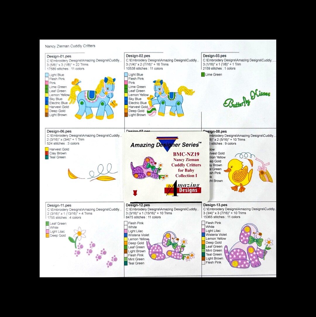 Cuddly Critters Embroidery Designs Card for Brother Bernina Deco White ...