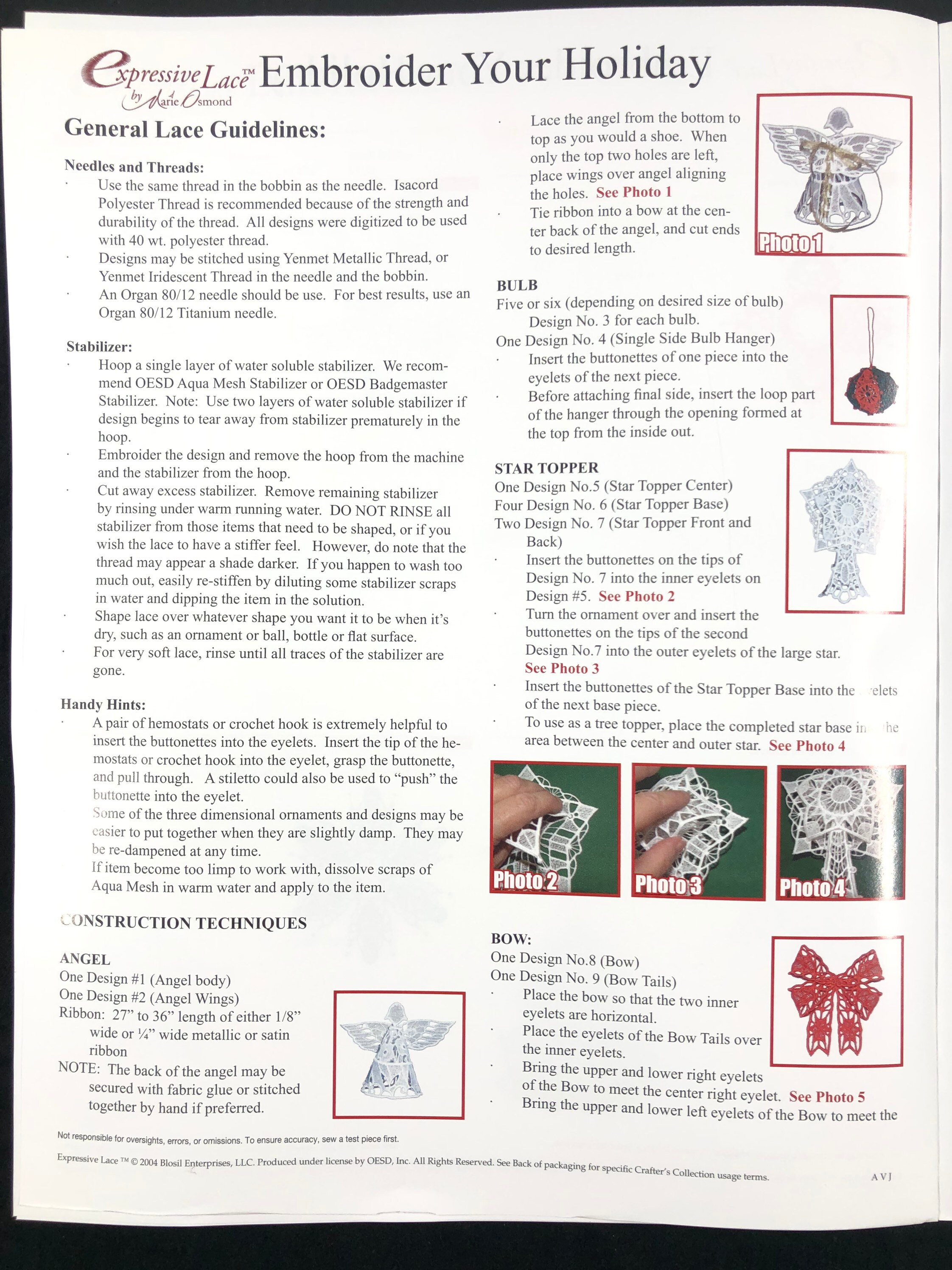 Oesd Holiday Lace Embroidery Designs Card 797 for Bernina Artista 170 ...