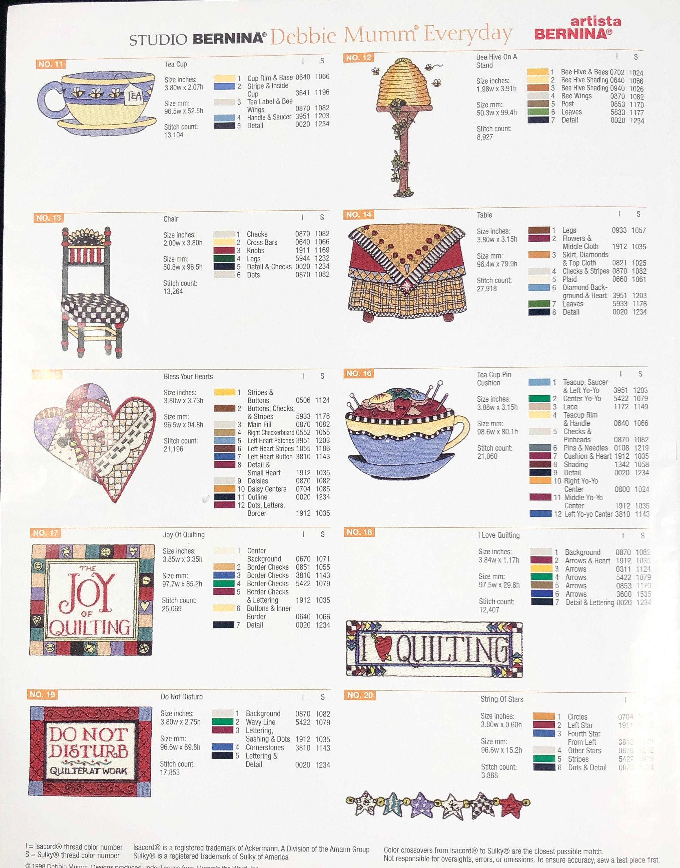 Debbie Mumm Everyday Embroidery Designs Card 524 for Bernina - Etsy