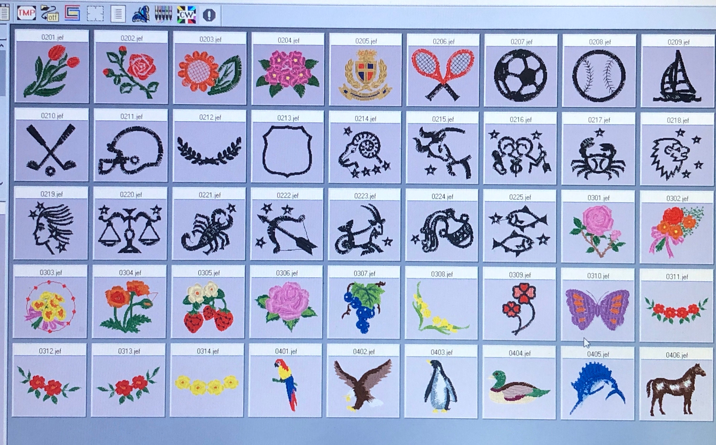 487 Embroidery Designs Library for Memory Craft 10000 on CD in JEF ...