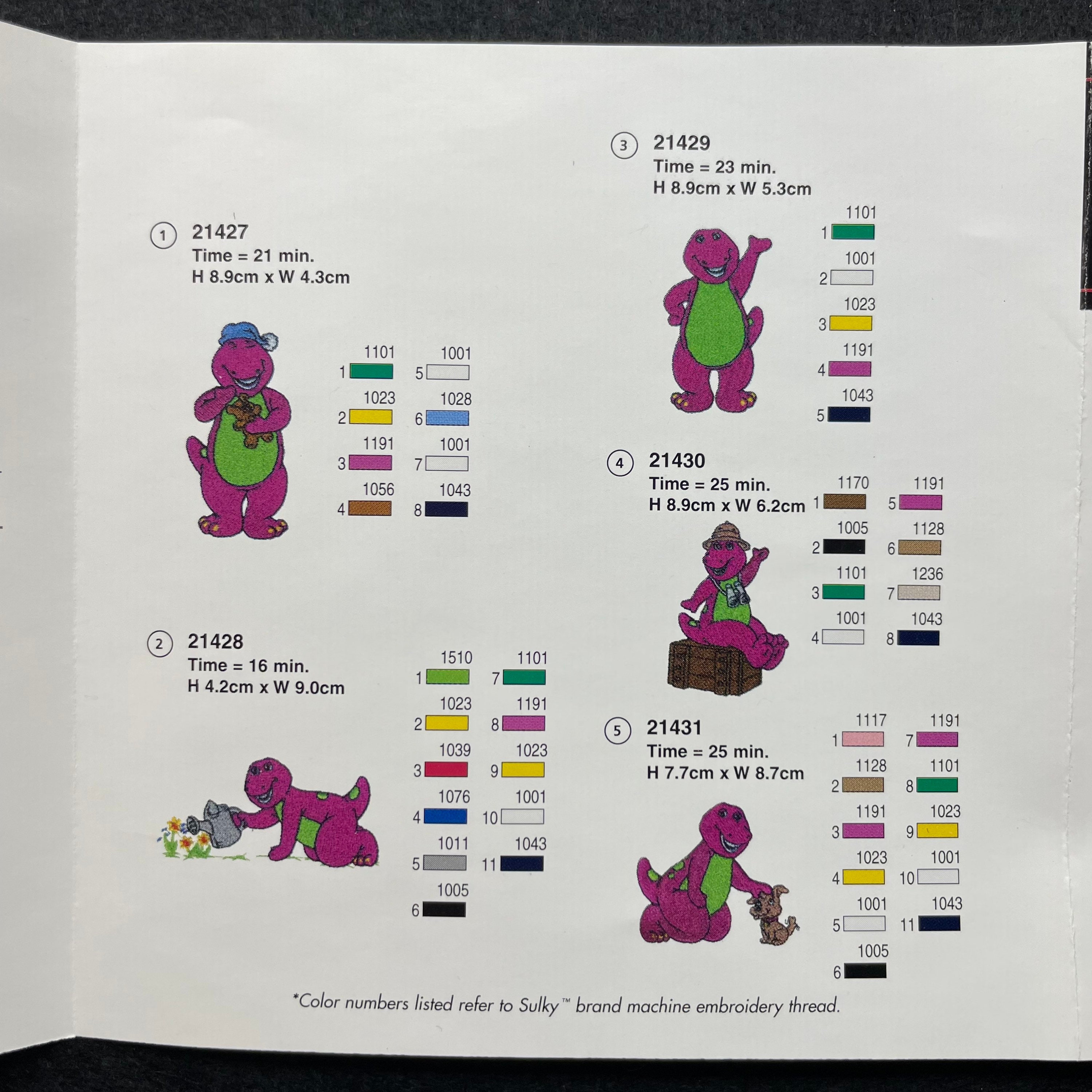 Barney Embroidery Designs Card for Brother Bernina Deco White Baby Lock ...