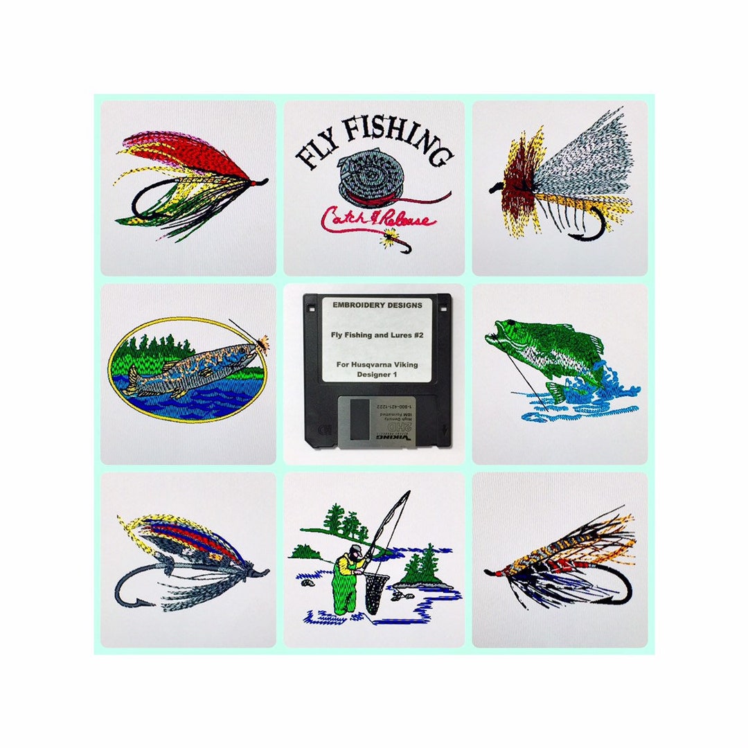 Fly Fishing and Lures #2 Embroidery Designs Floppy Disk for Husqvarna ...