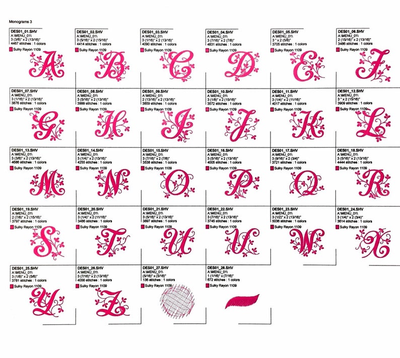 Monograms 3 Embroidery Designs Floppy Disk for Husqvarna Viking ...