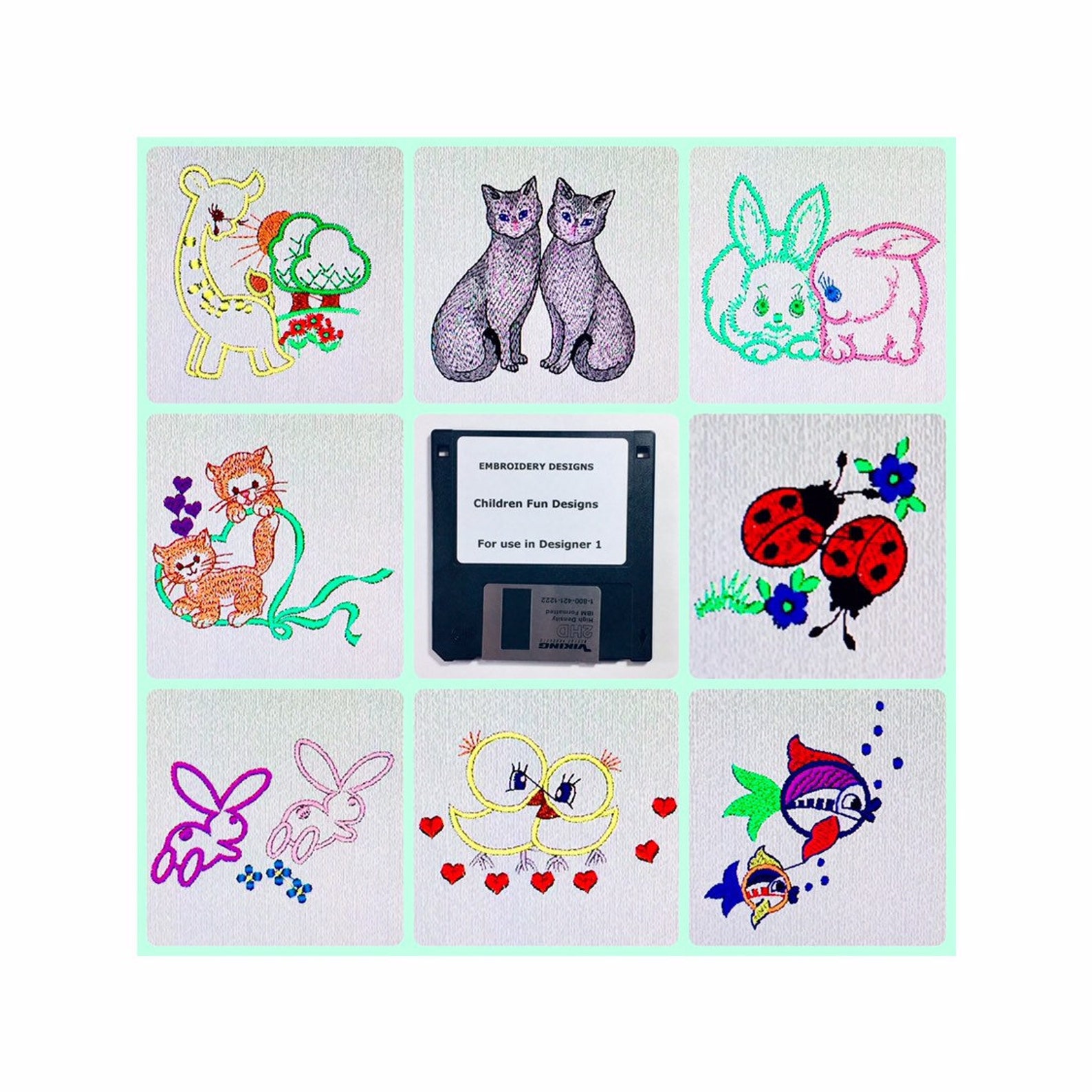 Children Fun Embroidery Designs Floppy Disk for Husqvarna Viking ...