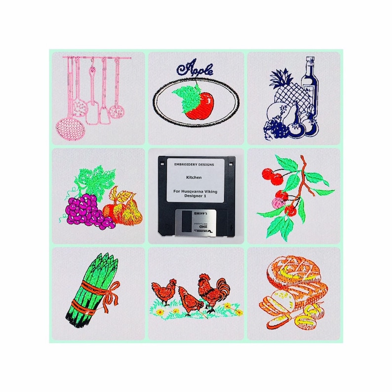 Kitchen Embroidery Designs Floppy Disk for Husqvarna Viking Designer 1 ...