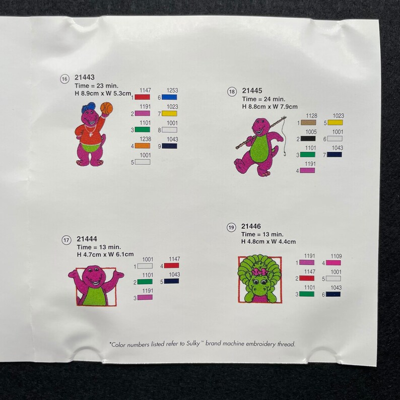 Barney Embroidery Designs Card for Brother Bernina Deco White Baby Lock ...
