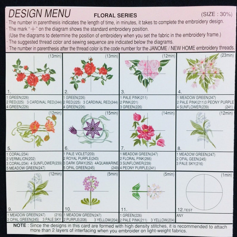 Floral Series Embroidery Designs Card #36 for Janome 8000 9000 Elna ...