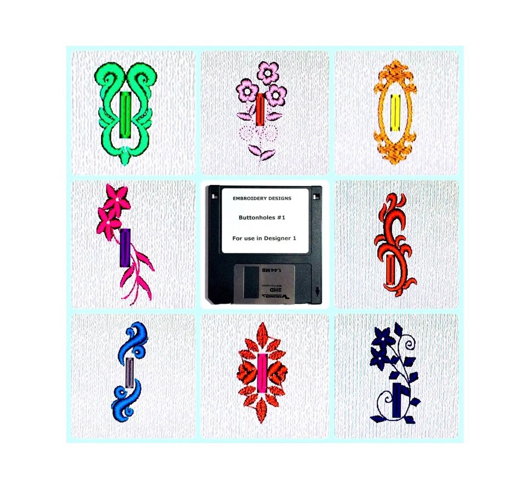 Buttonholes #1 Embroidery Designs Disk for Husqvarna Viking Designer 1 ...