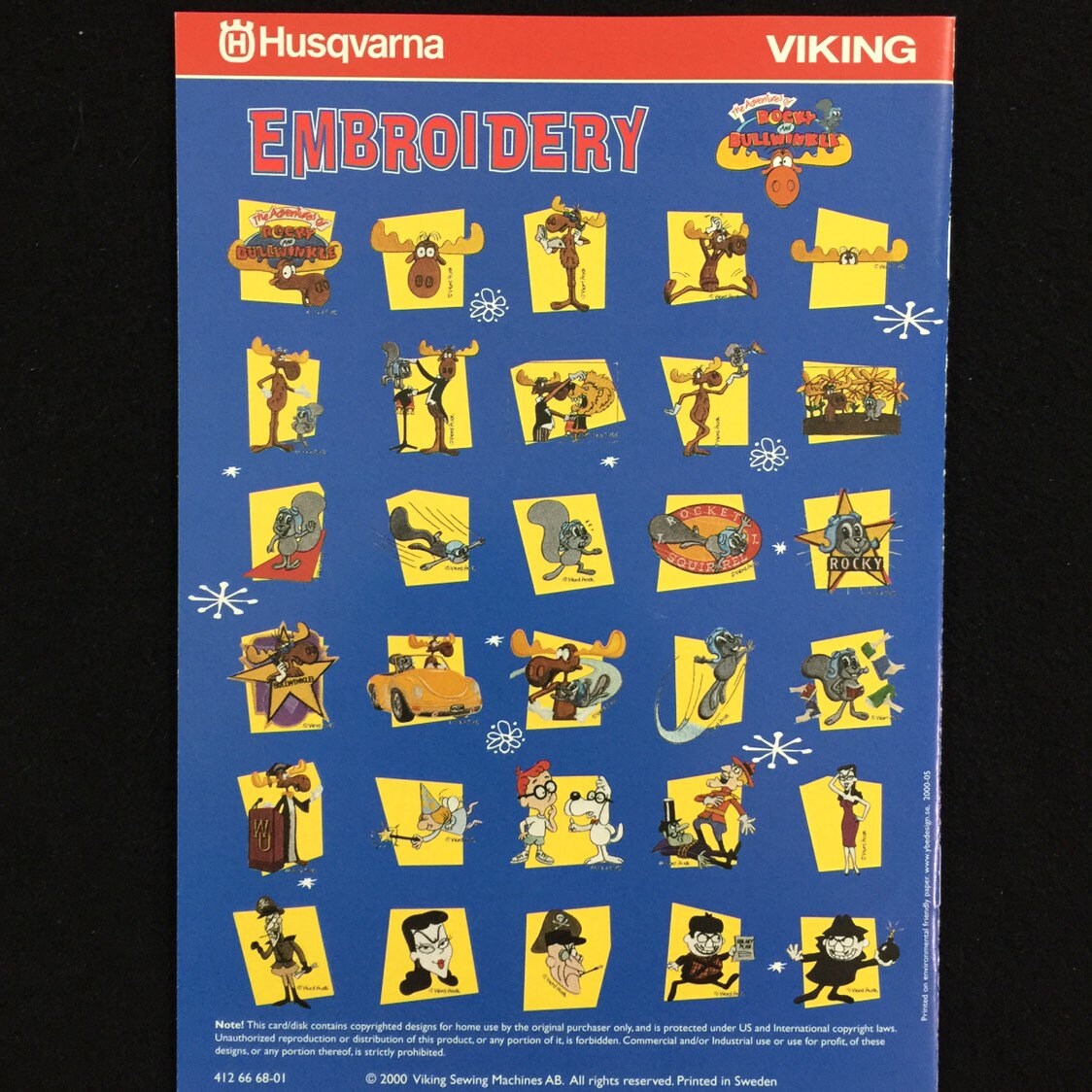Rocky and Bullwinkle Embroidery Designs Disk for Husqvarna Viking ...