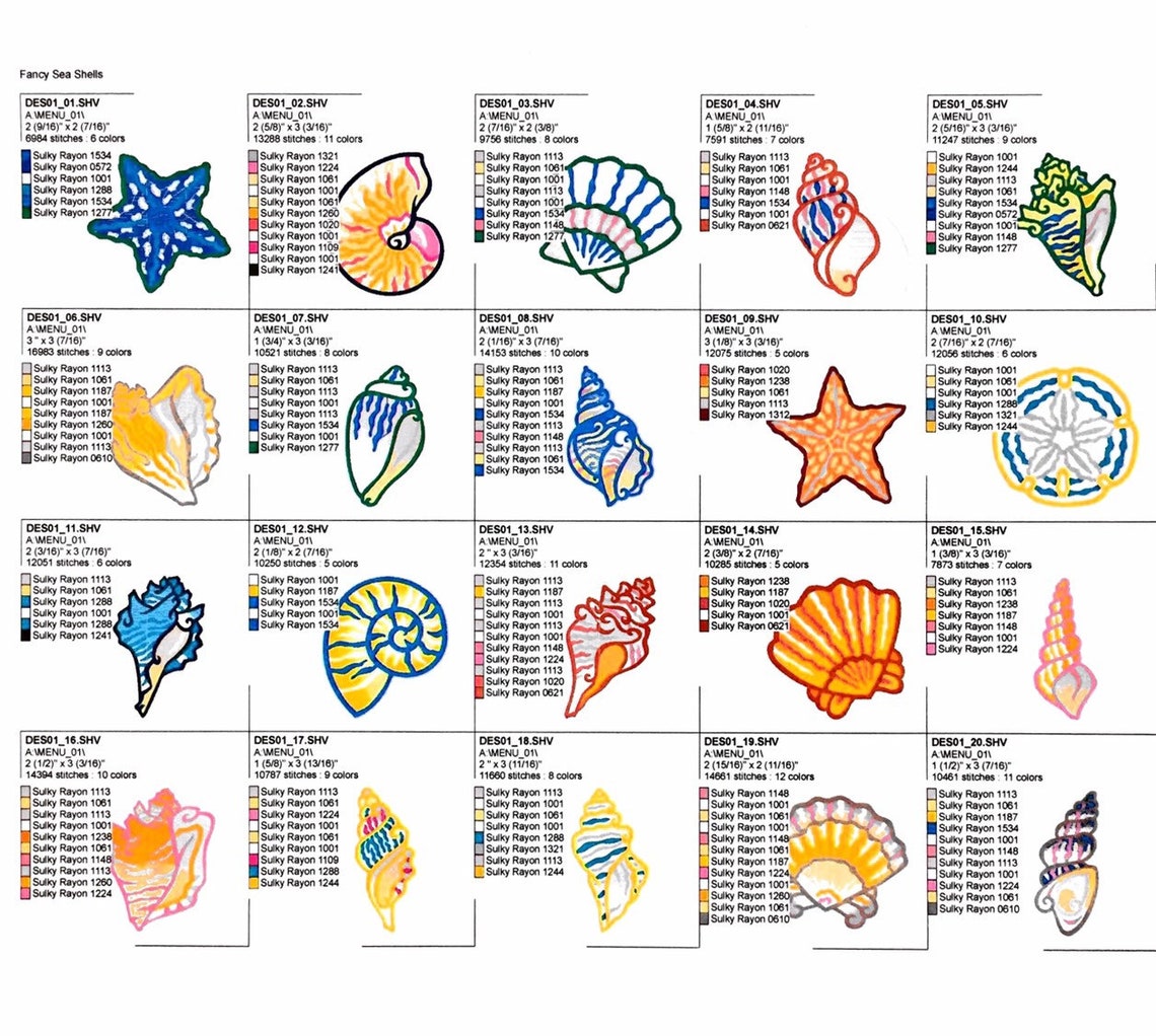 Fancy Sea Shells Embroidery Designs Disk for Husqvarna Viking Designer ...