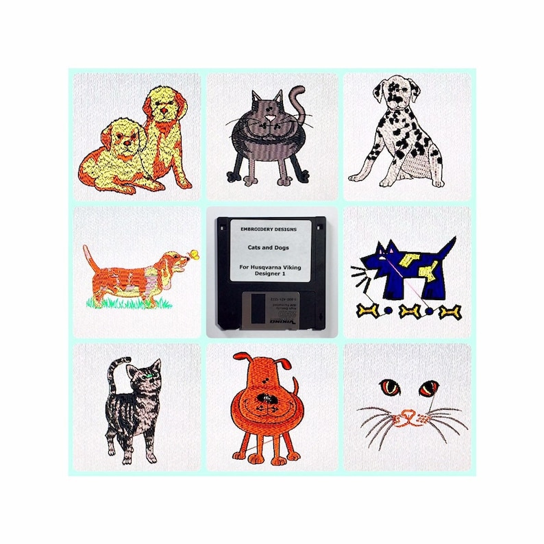 Cats and Dogs Embroidery Designs Floppy Disk for Husqvarna Viking ...