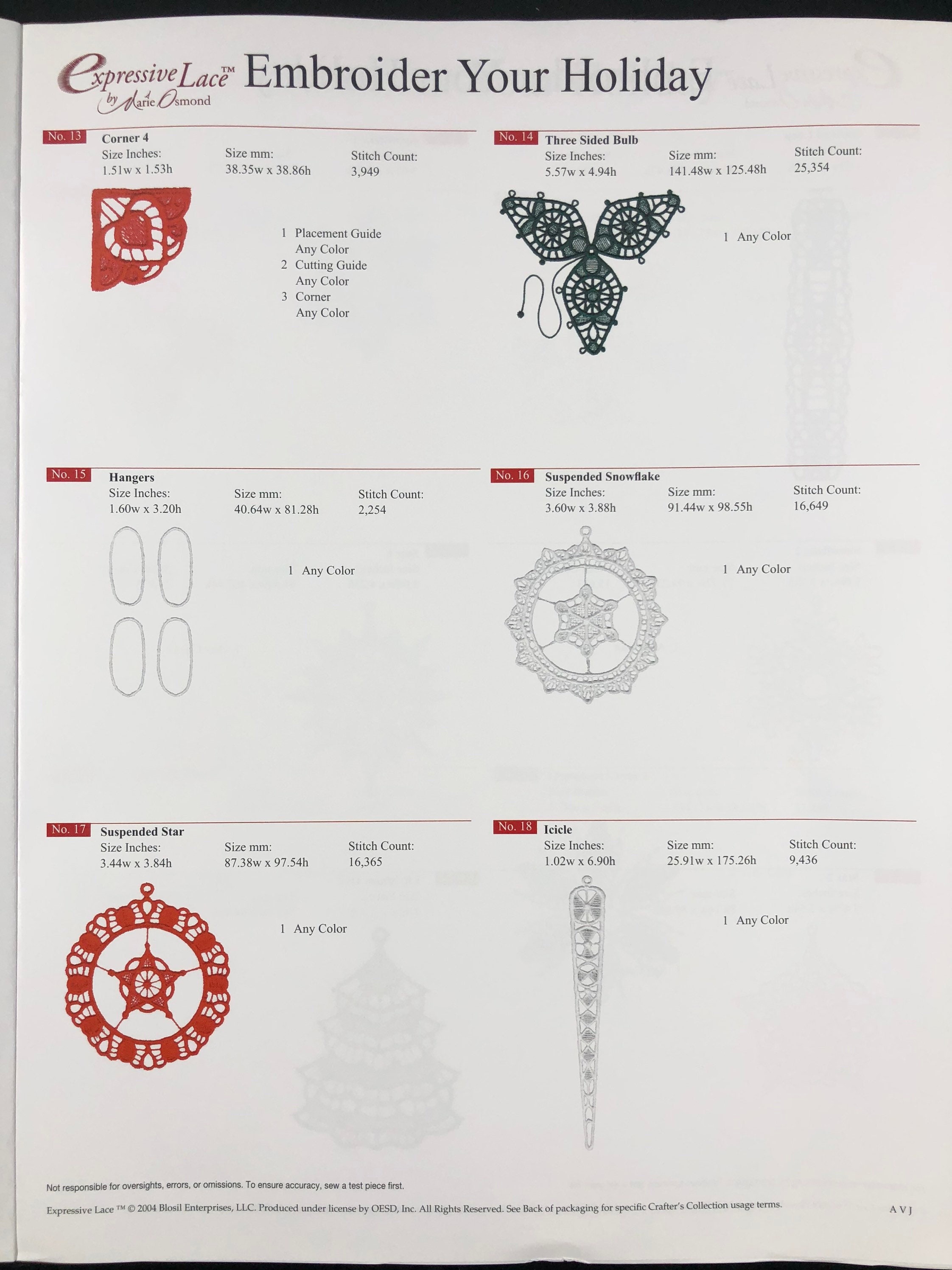 Oesd Holiday Lace Embroidery Designs Card 797 for Bernina Artista 170 ...