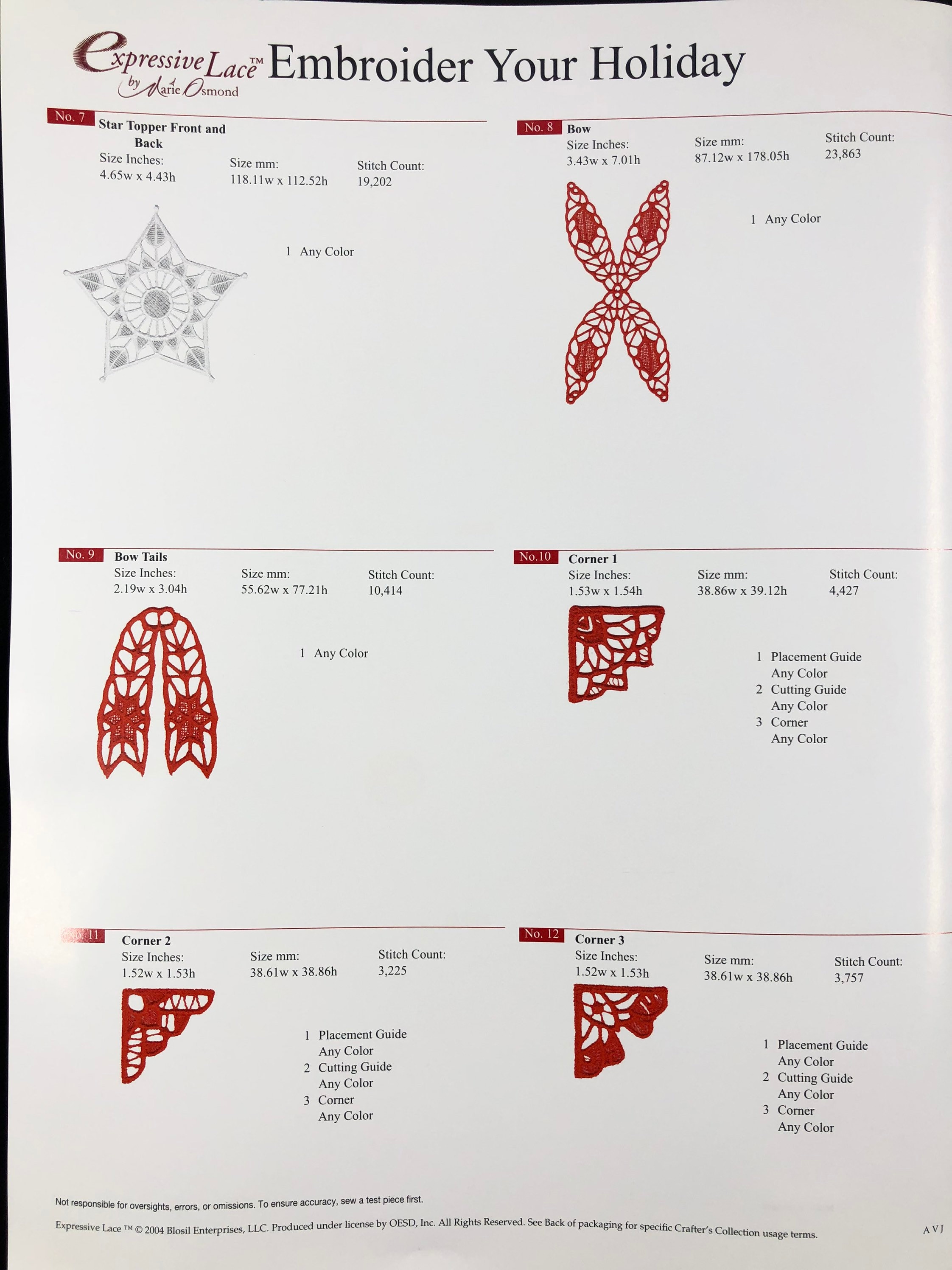 Oesd Holiday Lace Embroidery Designs Card 797 for Bernina Artista 170 ...