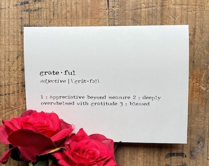Grateful Definition Greeting Card in Typewriter Font With Envelope and ...