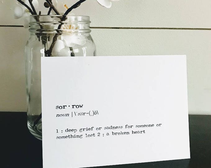 Sorrow Definition Greeting Card in Typewriter Font With Envelope and ...