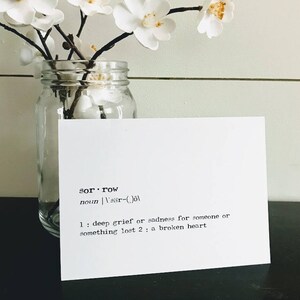 Sorrow Definition Greeting Card in Typewriter Font With Envelope and ...