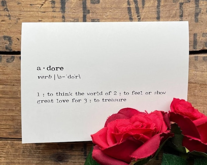 Adore Definition Greeting Card in Typewriter Font With Envelope and ...