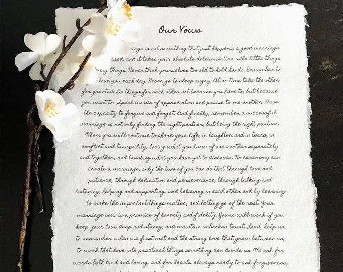 Custom Wedding Vows, Song Lyrics, Bible Verse, or Poem Print on ...