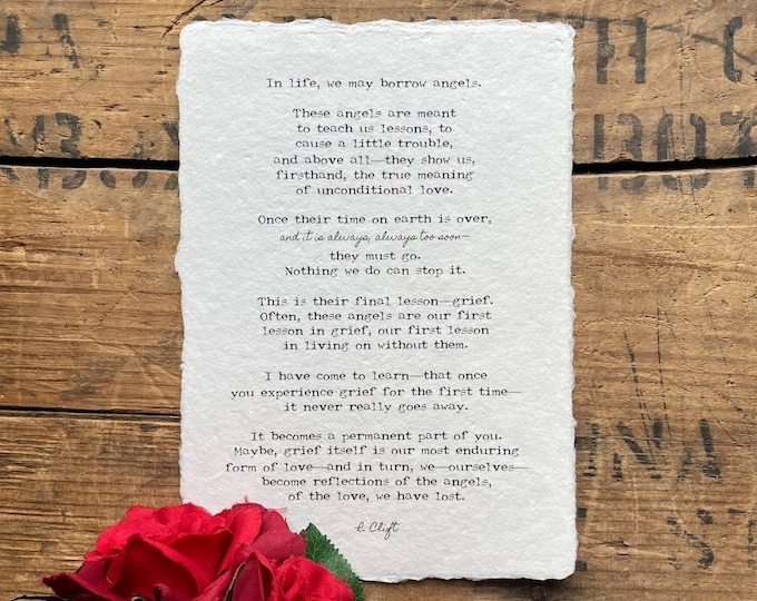 Angels and Grief Poem by R. Clift in Typewriter Font on 5x7, 8x10 ...