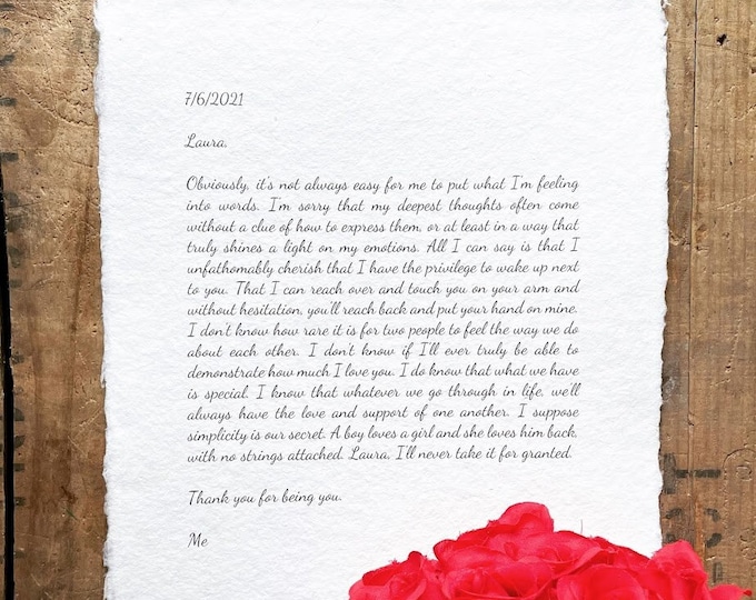 Custom Love Letter Print on Handmade Paper in 5x7 8x10 - Etsy