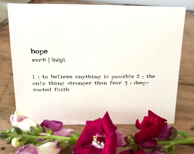 Hope Definition Greeting Card in Typewriter Font With Envelope and Rose ...