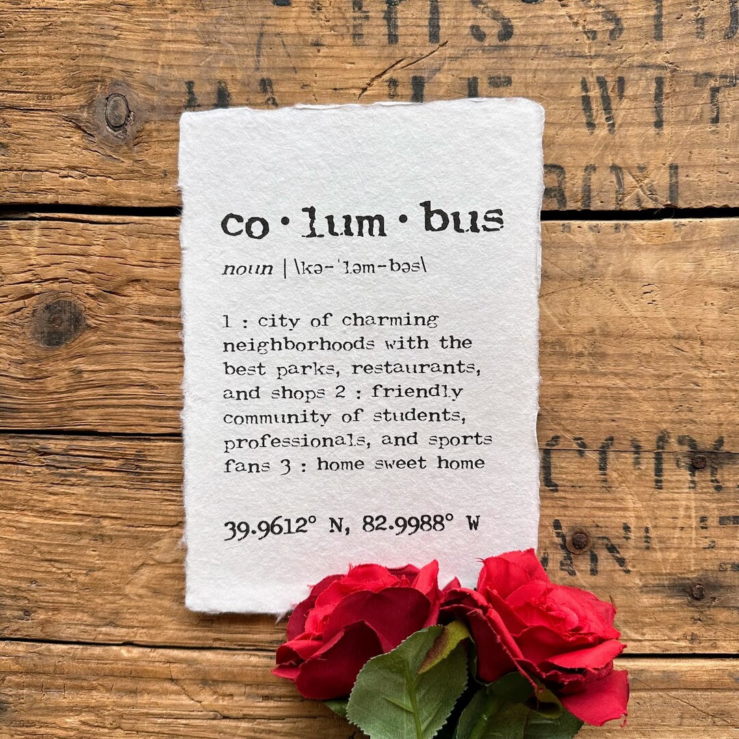 Columbus Definition Print in Typewriter Font on Handmade Paper, Ohio ...