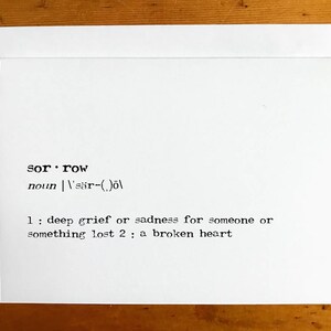 Sorrow Definition Greeting Card in Typewriter Font With Envelope and ...