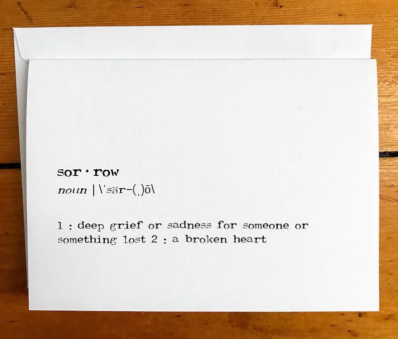 Sorrow Definition Greeting Card in Typewriter Font With Envelope and ...