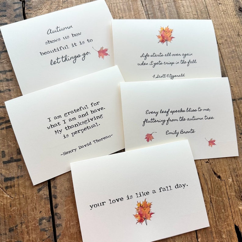 5 Fall Quote Cards Stationery Bundle, Bronte, Fitzgerald, and Thoreau ...