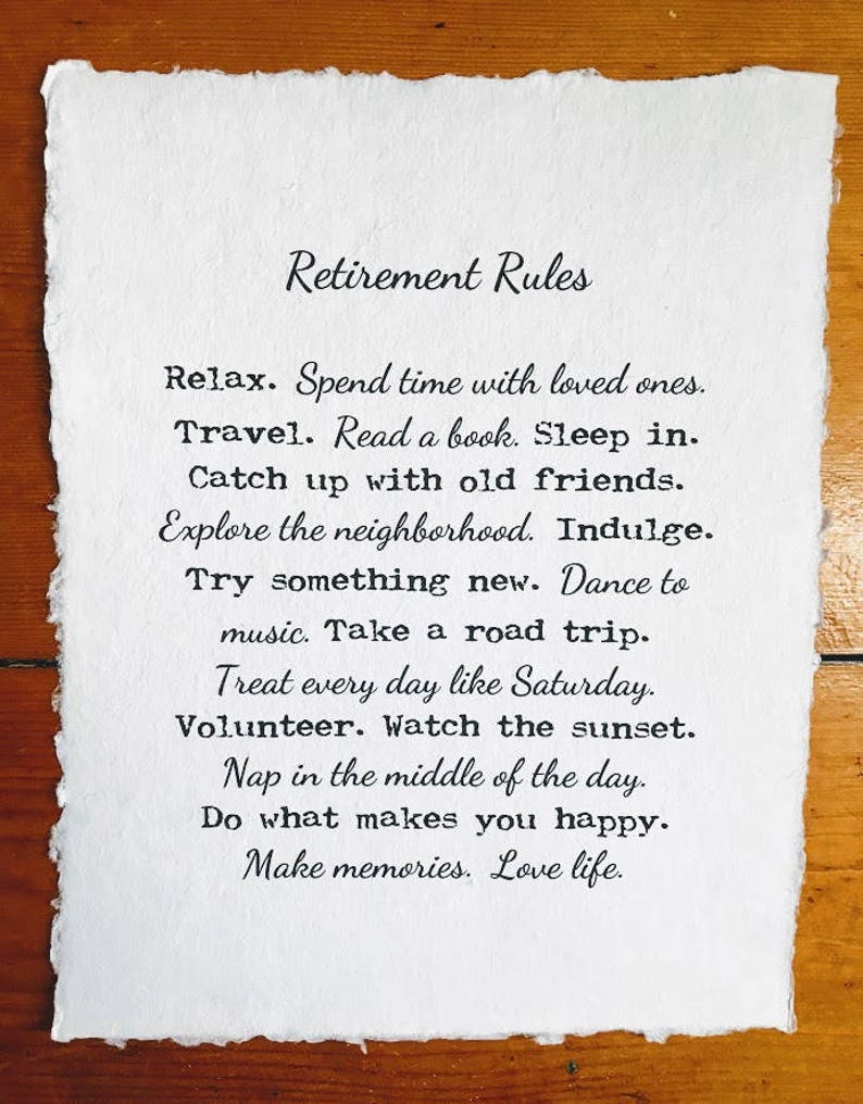 Retirement Rules Print in Typewriter and Script Font on 8x10 - Etsy