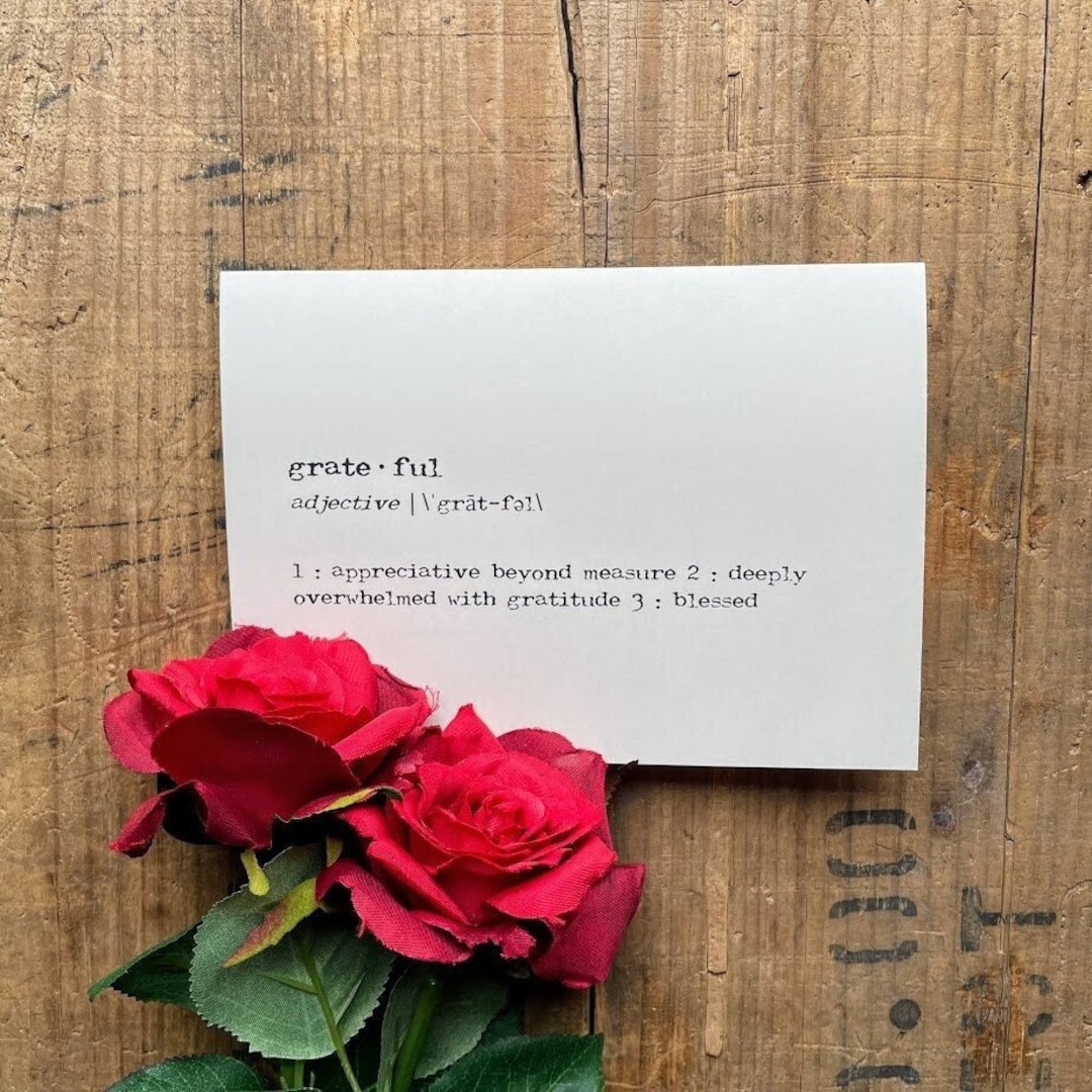 Grateful Definition Greeting Card in Typewriter Font With Envelope and ...