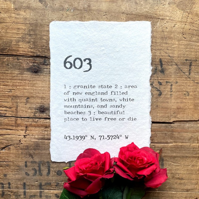 New Hampshire OR 603 Area Code Definition Print in Typewriter - Etsy