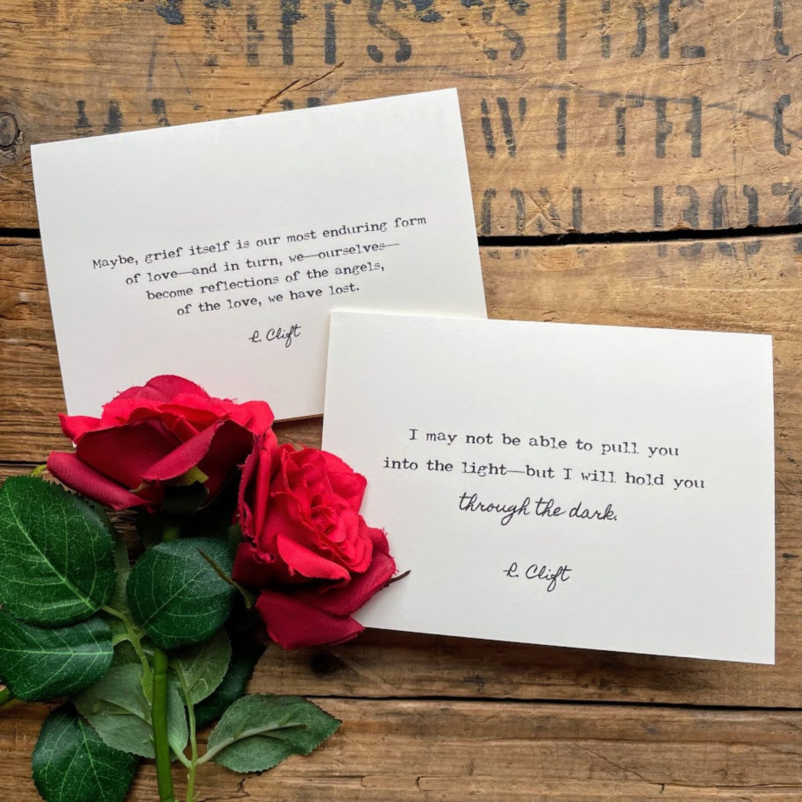 Angels and Grief R. Clift Quote Greeting Card With Envelope and Rose ...