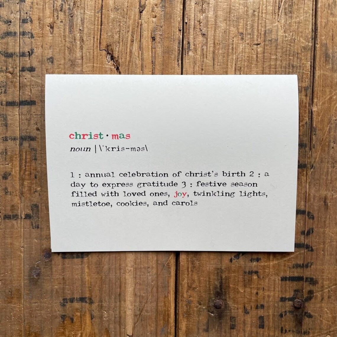 Christmas Definition Greeting Card in Typewriter Font With Envelope and ...