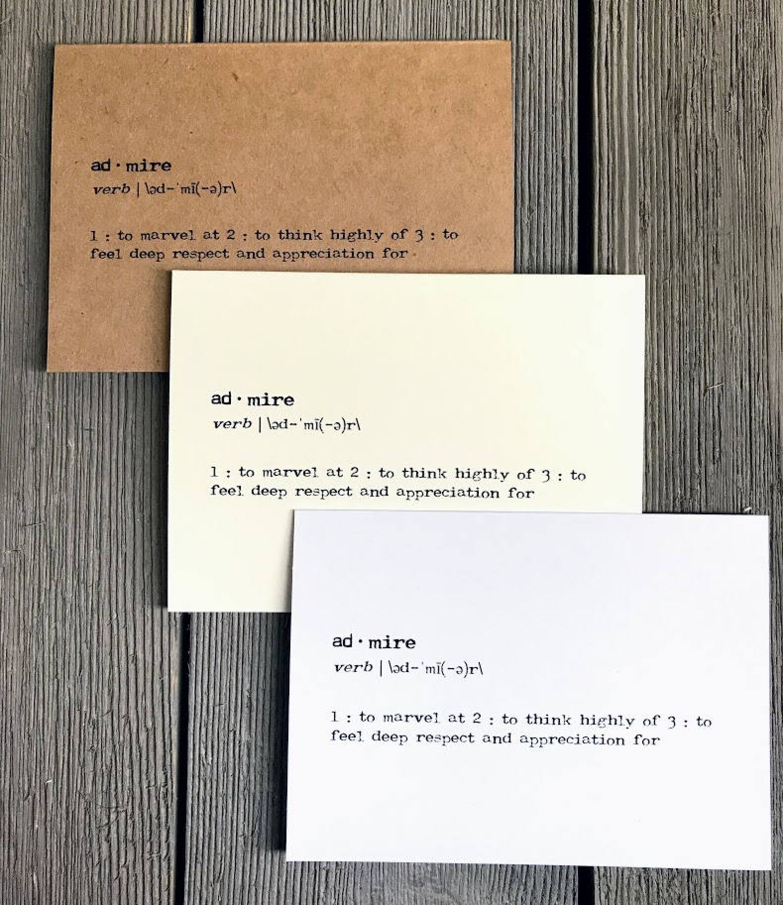 Admire Definition Greeting Card in Typewriter Font With Envelope and ...