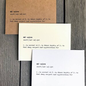 Admire Definition Greeting Card in Typewriter Font With Envelope and ...