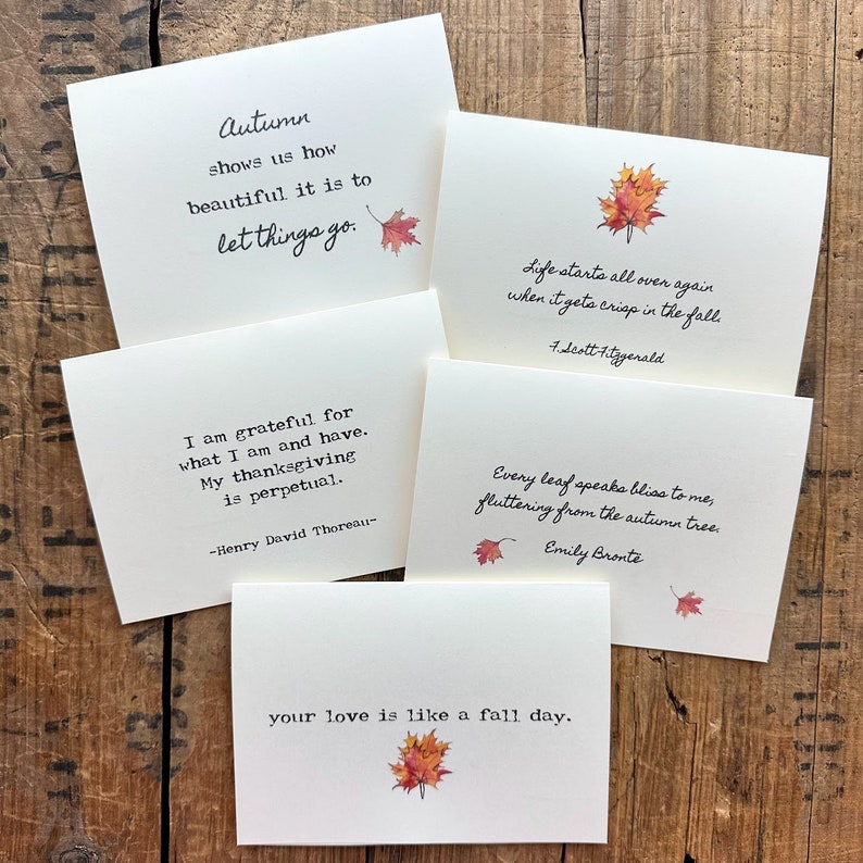 5 Fall Quote Cards Stationery Bundle, Bronte, Fitzgerald, and Thoreau ...
