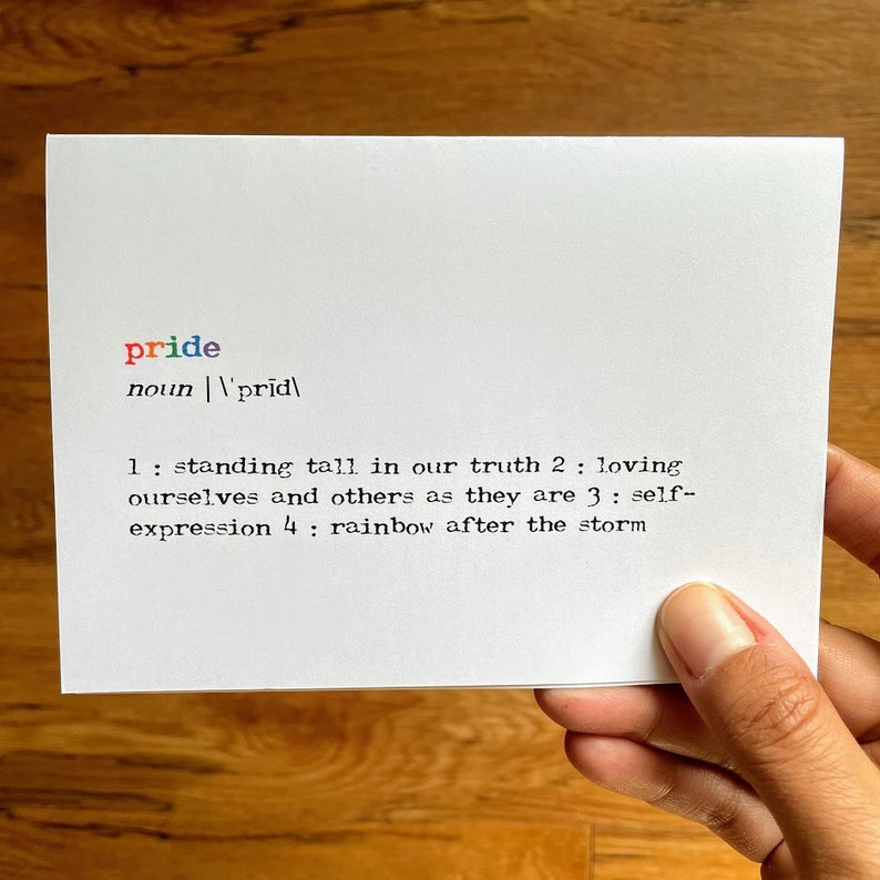 Pride Definition Greeting Card in Rainbow Typewriter Font With - Etsy