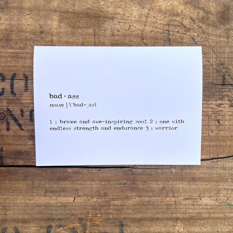Badass definition greeting card in typewriter font with | Etsy