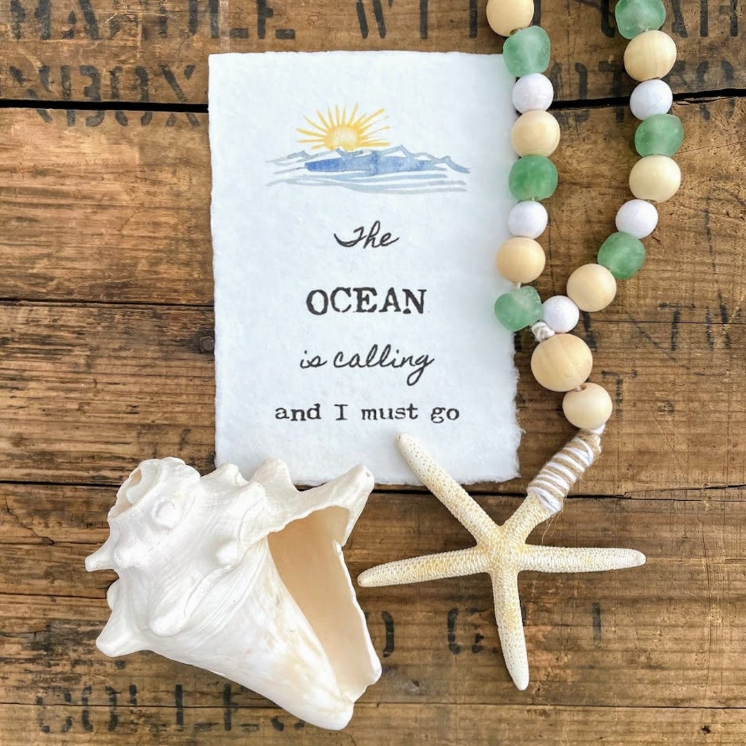 The Ocean is Calling Quote Print With Sun and Ocean Waves Art on 5x7 ...