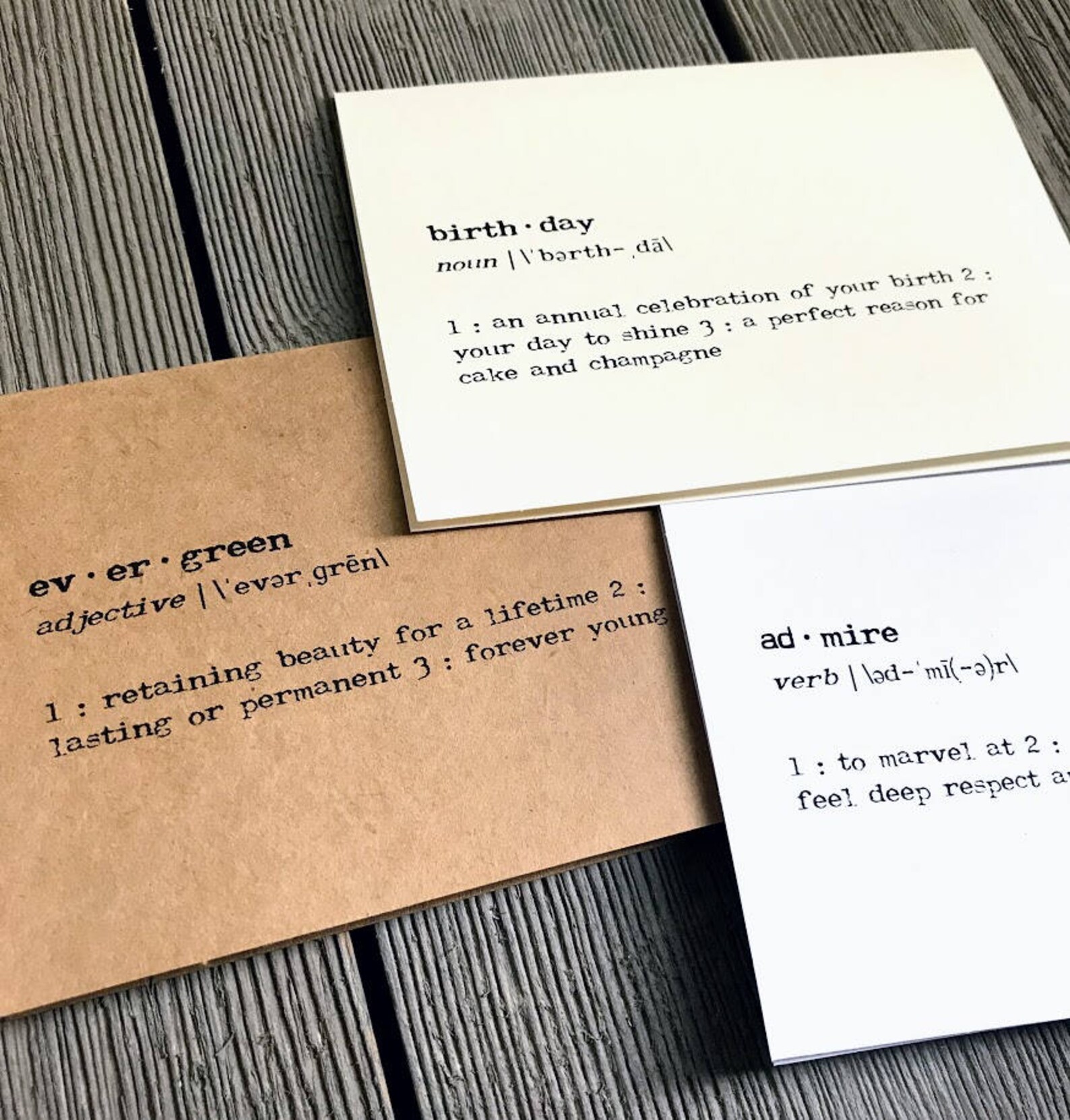 Admire Definition Greeting Card in Typewriter Font With Envelope and ...