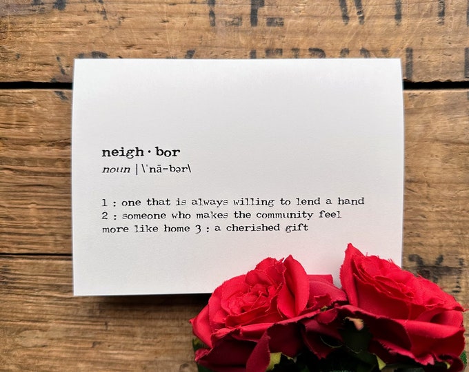 Neighbor Definition Greeting Card in Typewriter Font With Envelope and ...