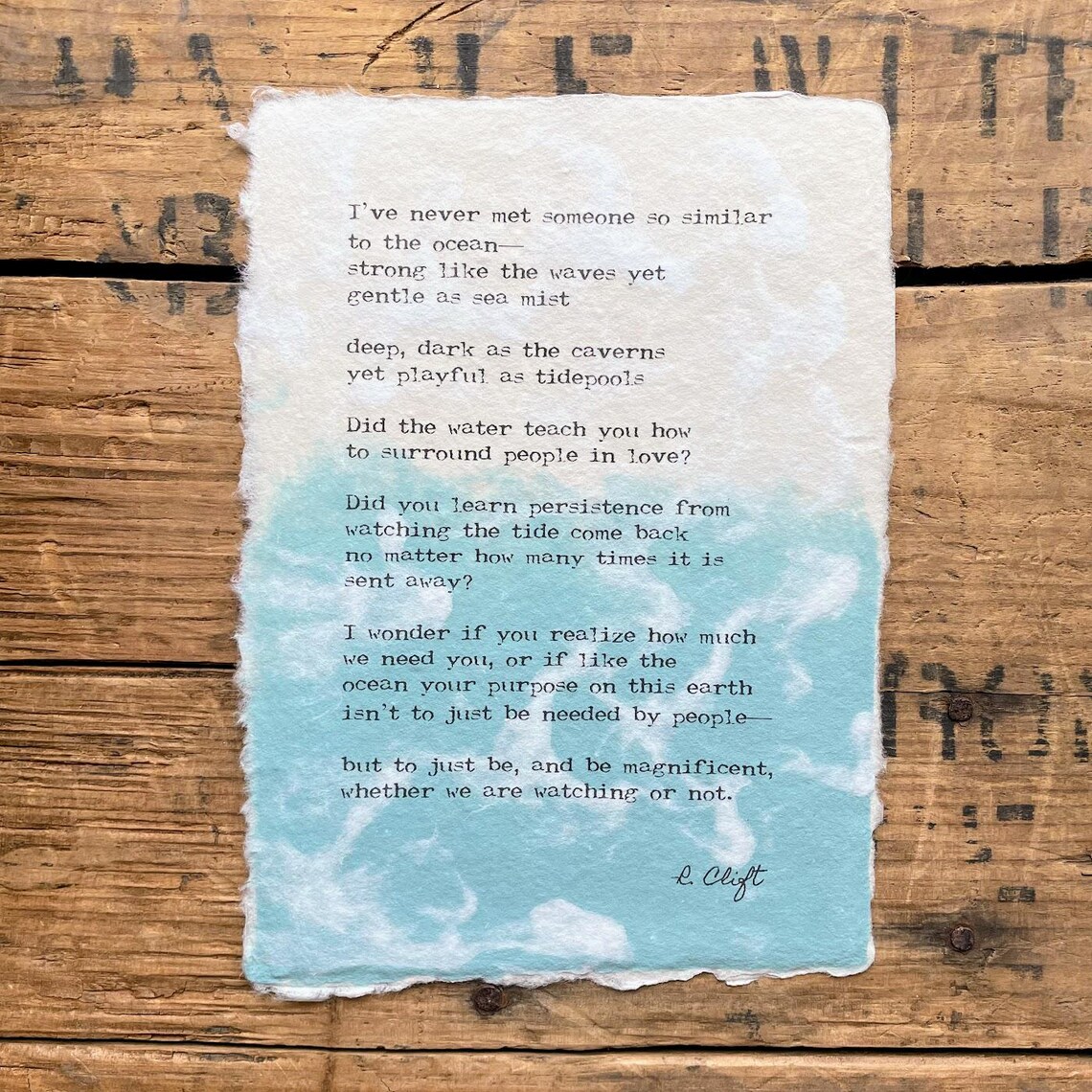 You Are Like the Ocean Poem by R. Clift Printed on Specialty Ocean Wave ...