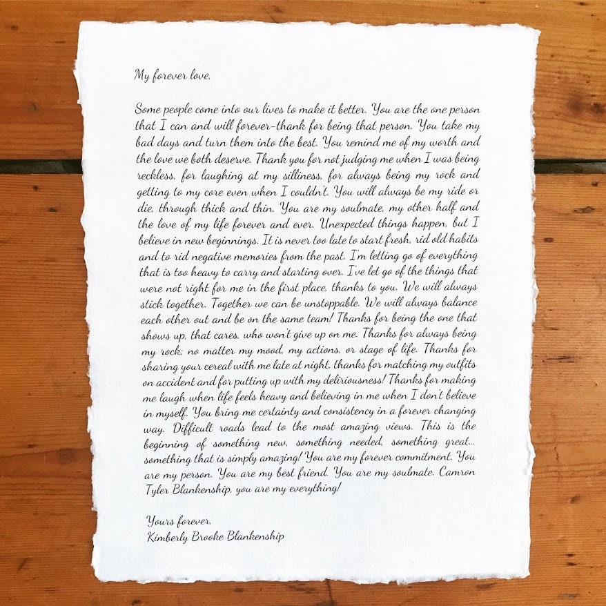 Custom love letter print on handmade paper in 5x7 or 8x10 | Etsy