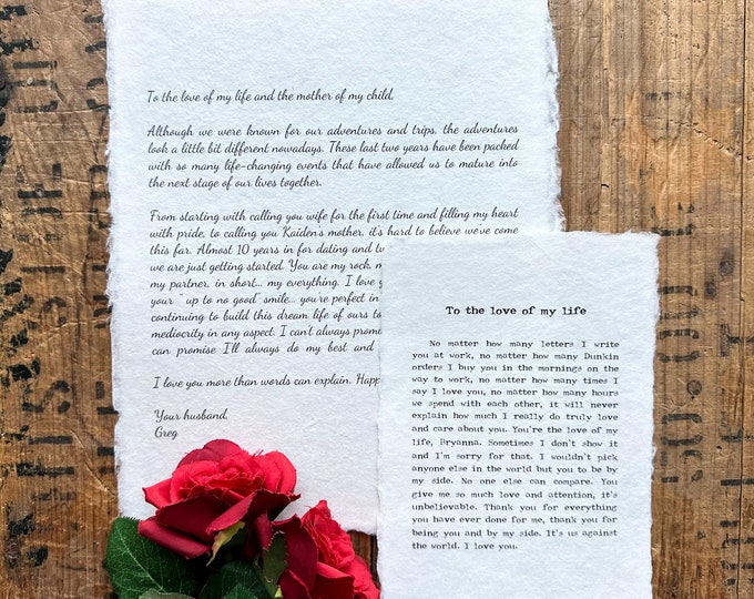 Custom Love Letter Print on Handmade Paper in 5x7, 8x10, 11x14, Paper ...