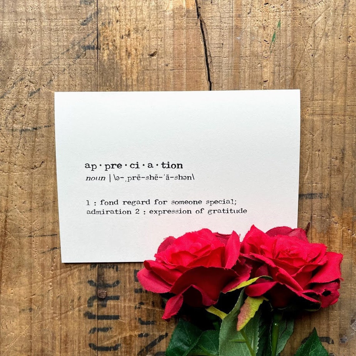 Appreciation Definition Greeting Card in Typewriter Font With Envelope ...
