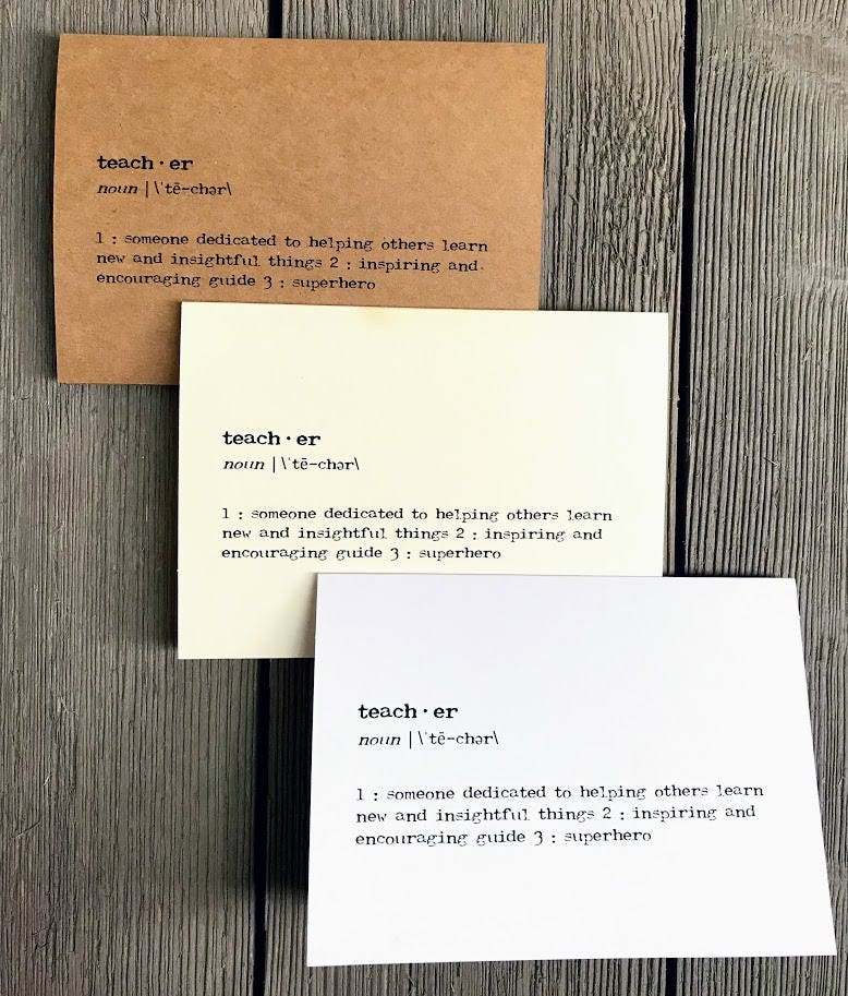 Teacher definition greeting card in typewriter font with | Etsy