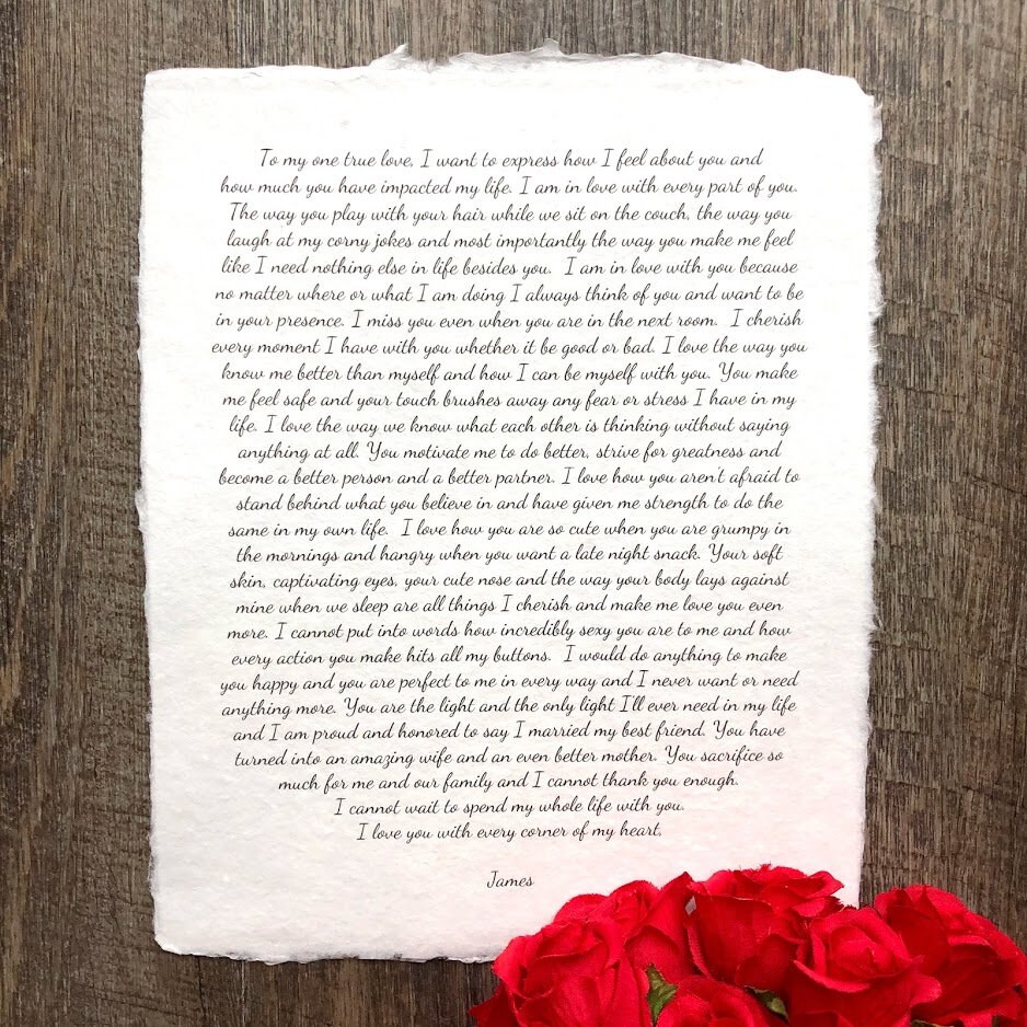 Custom love letter print on handmade paper in 5x7 or 8x10 | Etsy