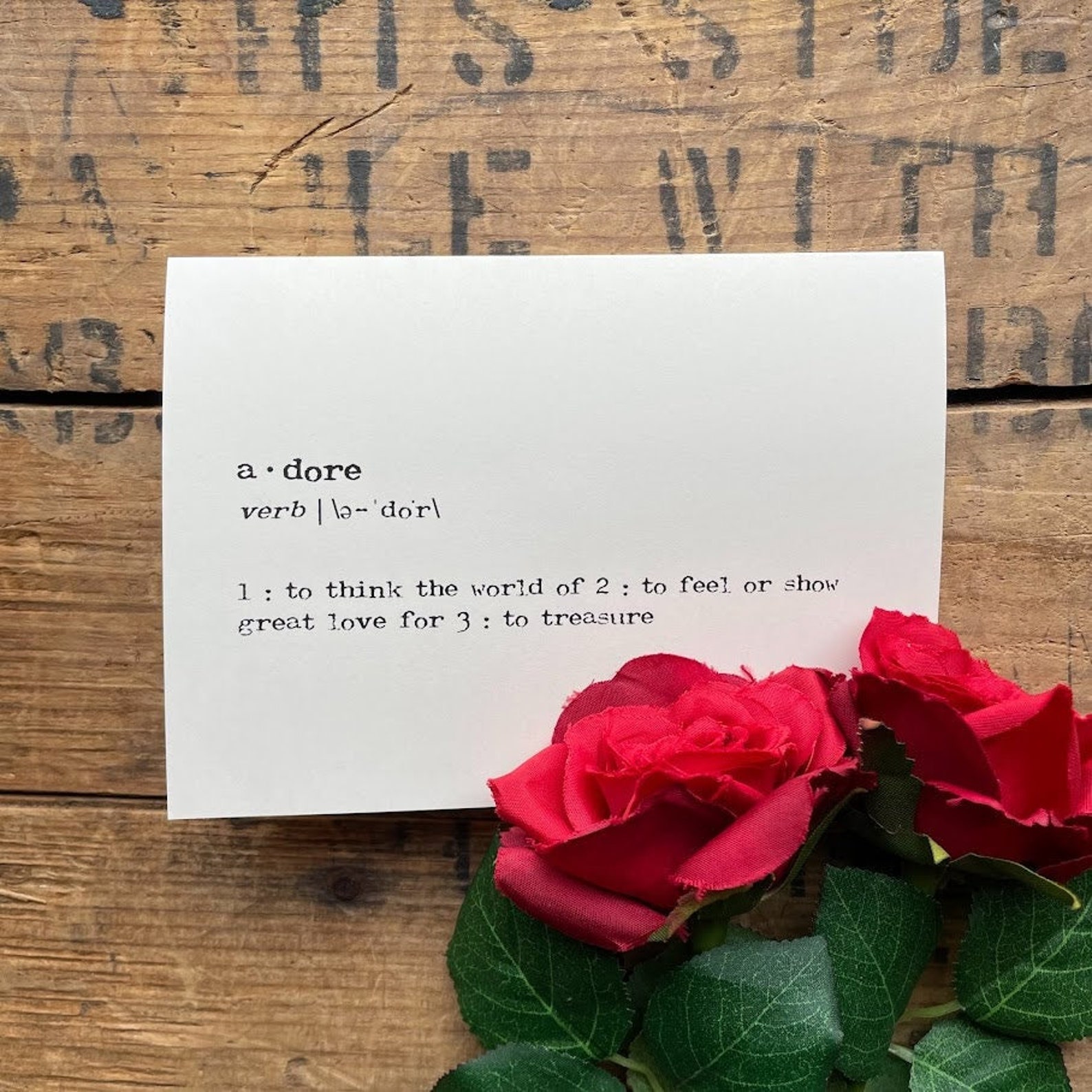 Adore Definition Greeting Card in Typewriter Font With Envelope and ...